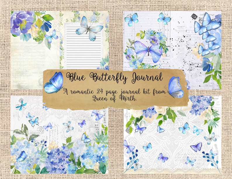 BLUE BUTTERFLY JOURNAL 24 Page Journaling Kit Floral - Etsy