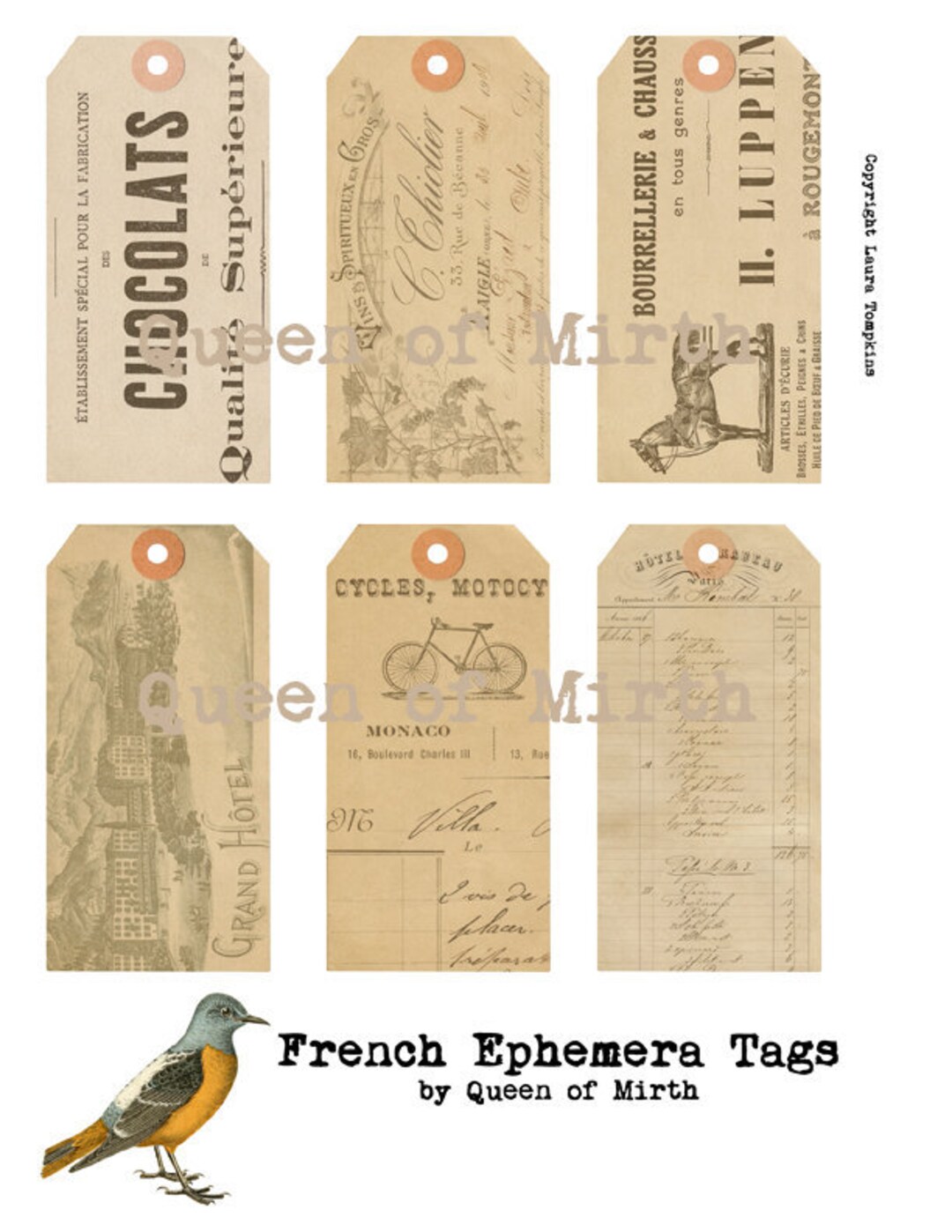 French Ephemera Printable Gift Tags Journaling Cards Paris Scrapbooking ...