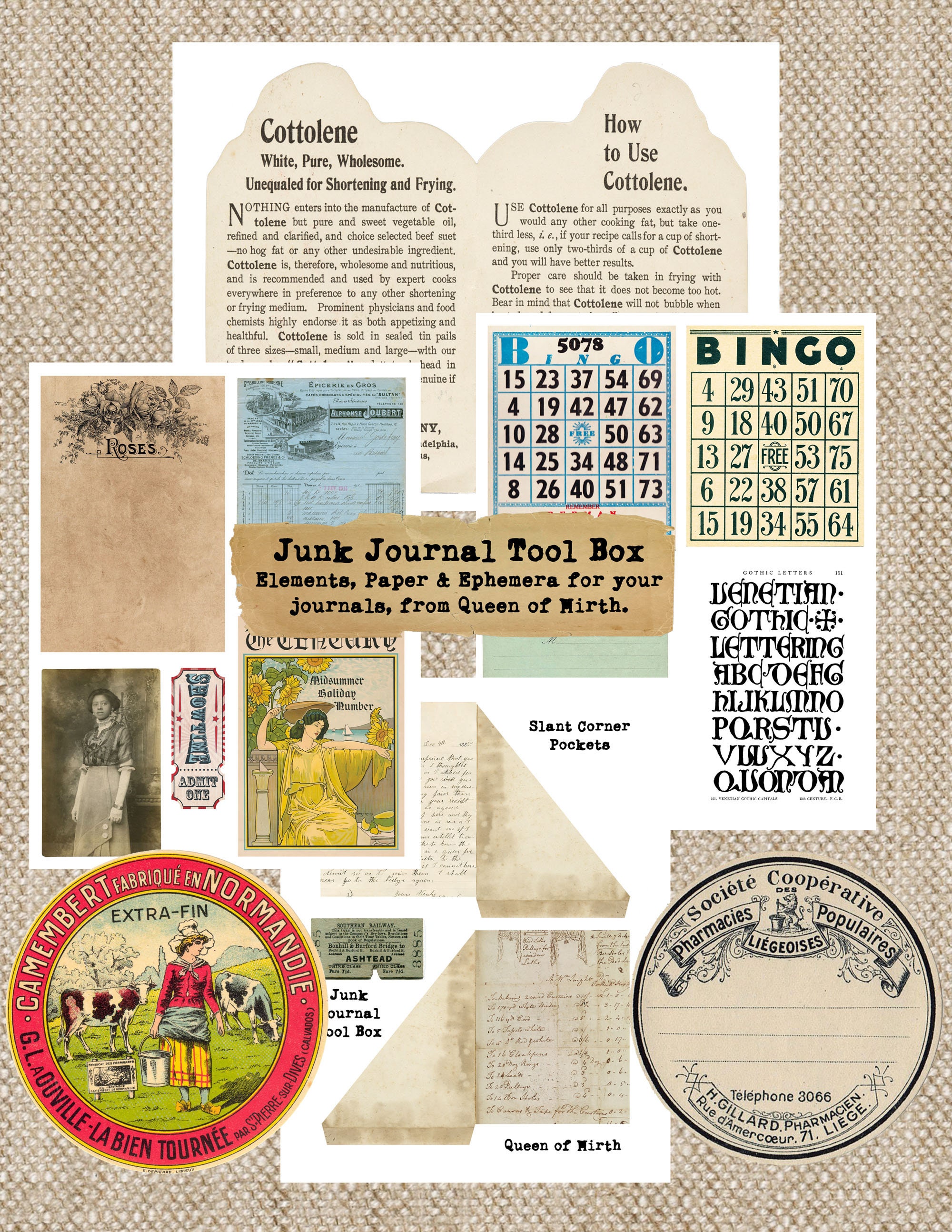 Junk Journal Tool Box Ephemera Paper Pack Bundle French Receipts ...