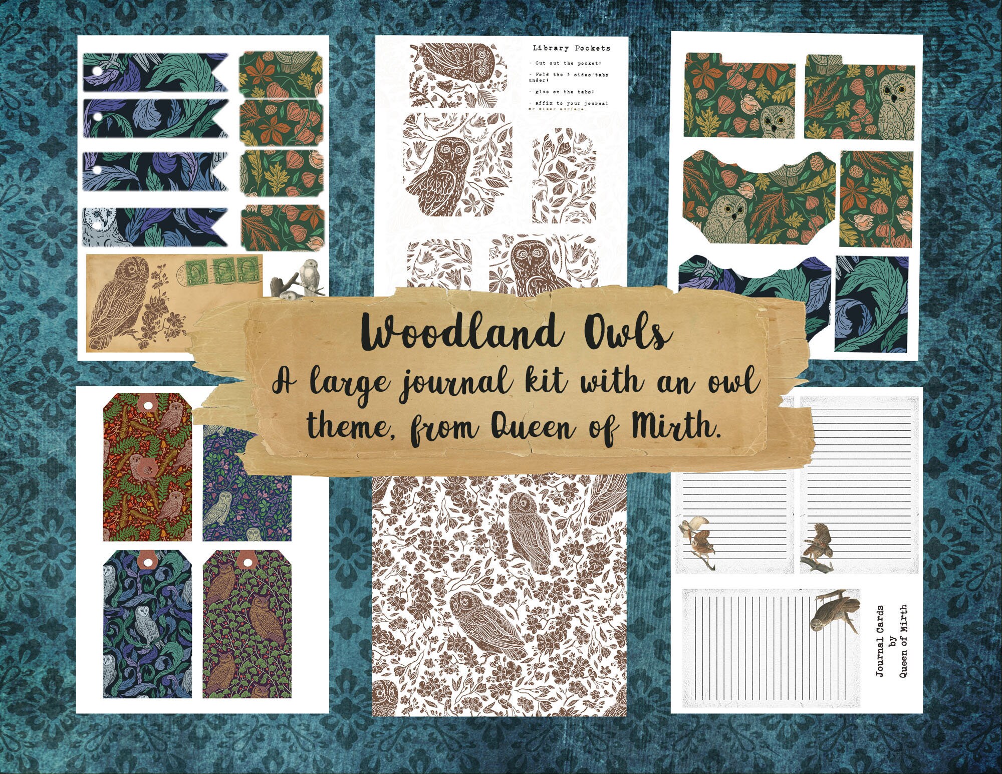 WOODLAND OWLS Journal Kit Printable Owl Birds Collage Forest | Etsy