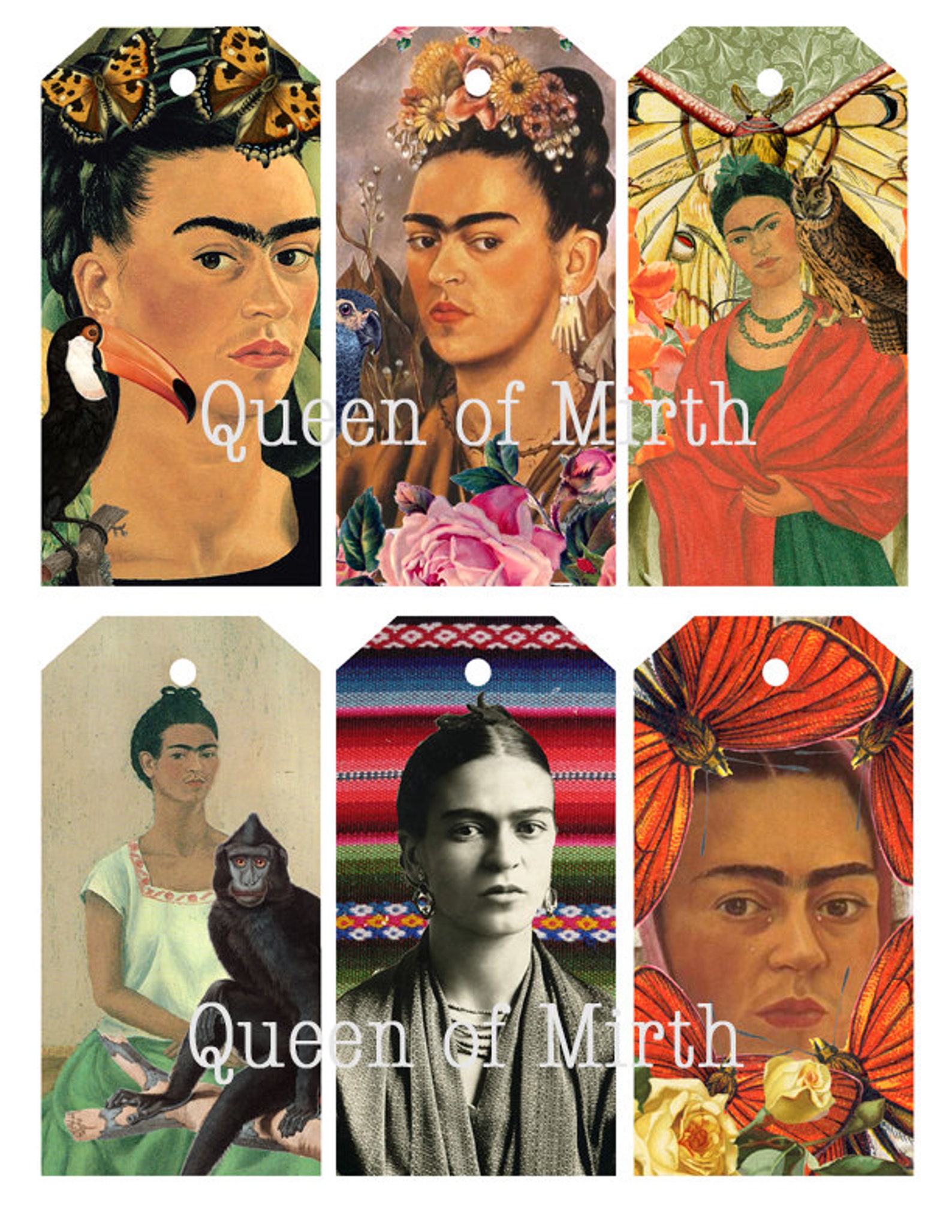 FRIDA KAHLO Collage Tags Bookmarks Mexico Instant Download Digital ...