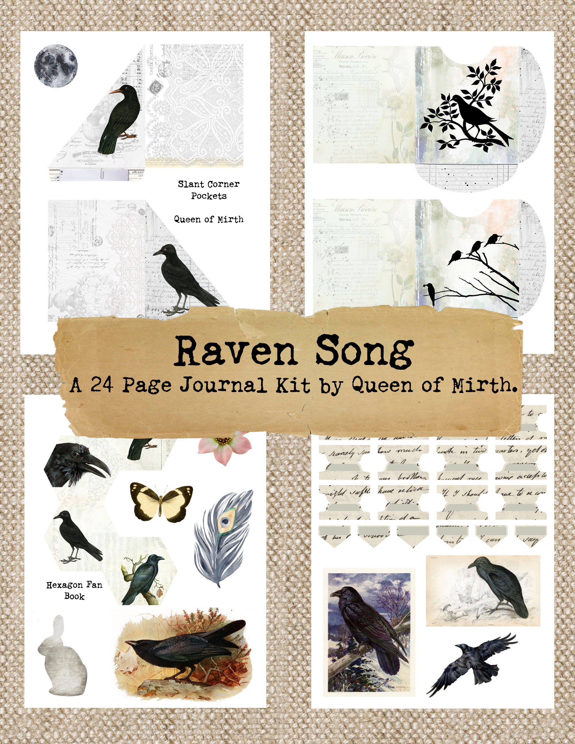 RAVEN SONG Journal Kit Printable Birds Collage Mystical Ravens Owls ...