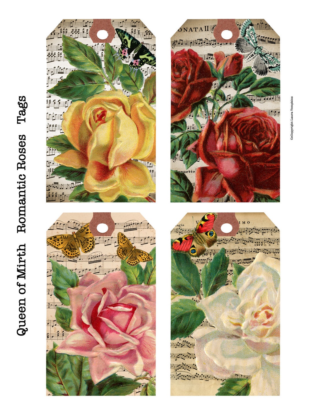 Beautiful Roses Tags, Gifts, Journaling, Romantic Roses Butterfly ...