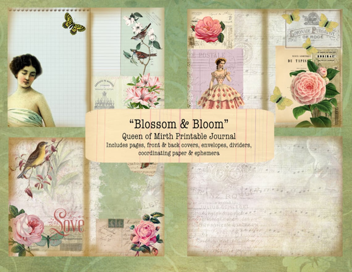 Blossom and Bloom Junk Journal Kit Flowers Roses Butterfly Queen of ...
