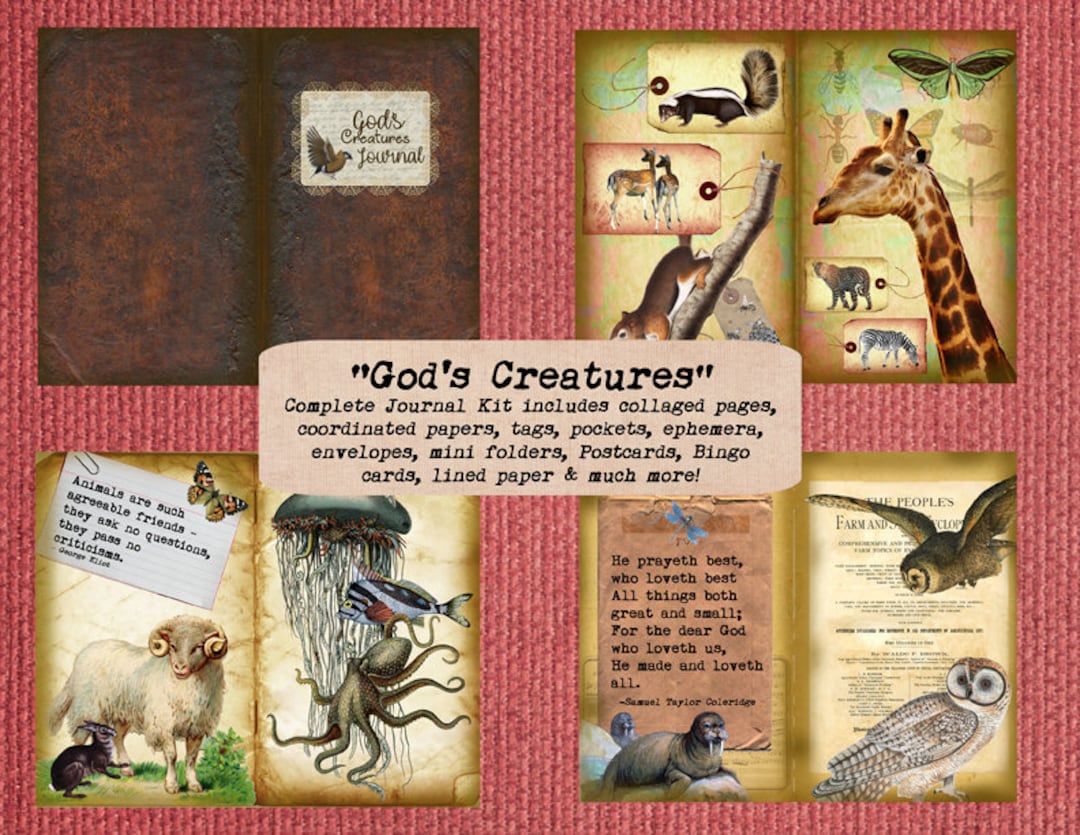 God's Creatures Animal Journaling Kit Collage Sheet Digital Jungle Dogs ...