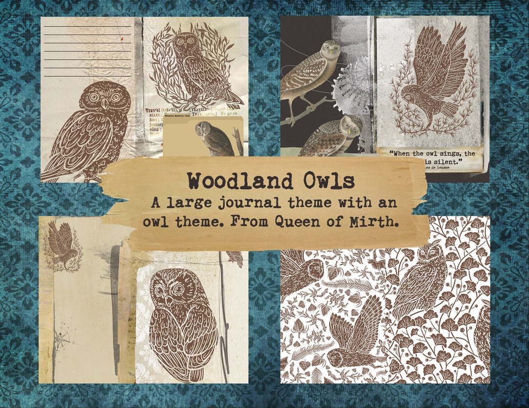 WOODLAND OWLS Journal Kit Printable Owl Birds Collage Forest Woodland ...