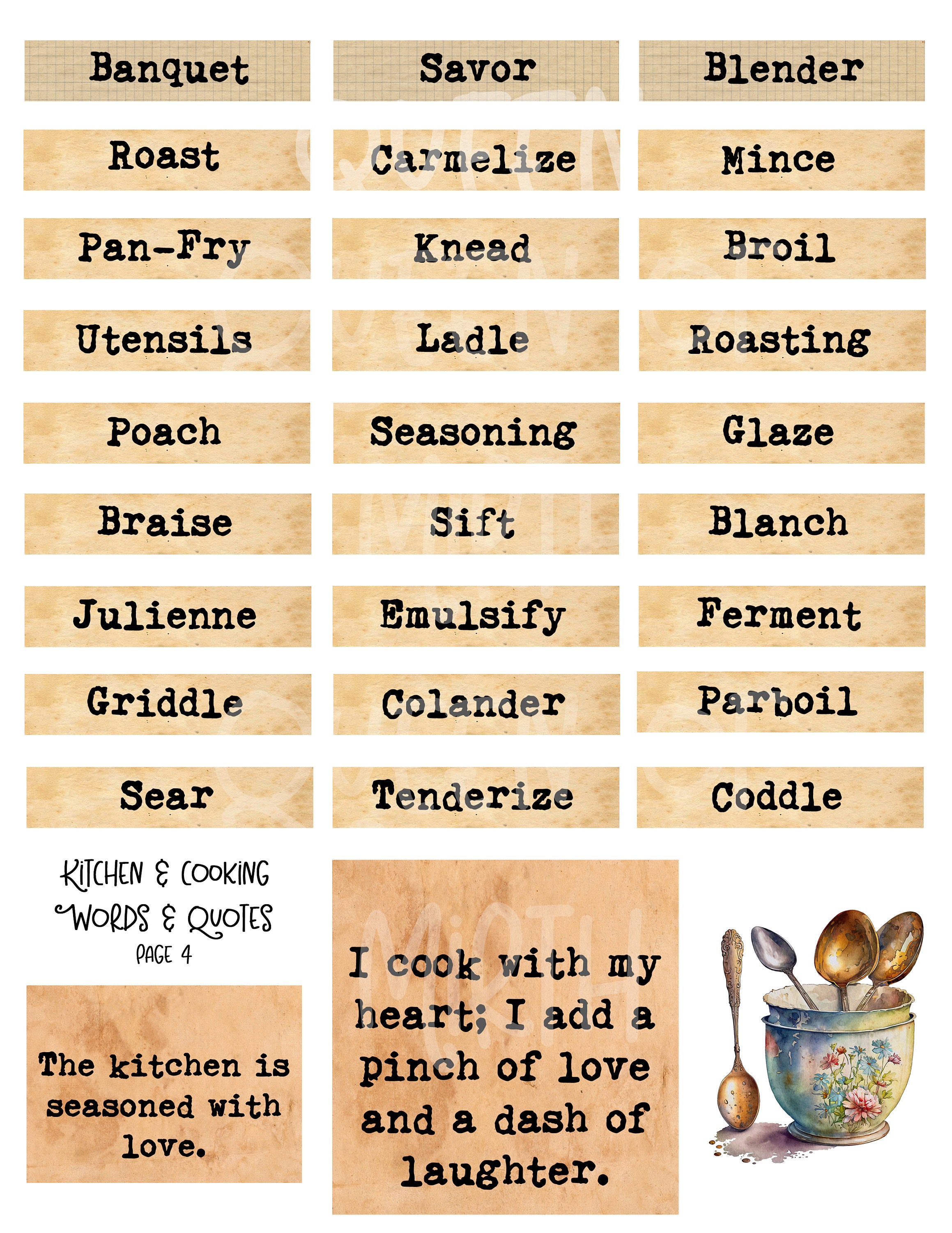 Kitchen & Cooking Words, Food Sayings, Journal Prompts, Instant ...