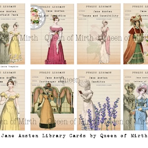 Jane Austen 8 Cards ATC 2.5" X 3.5" Digital Printable Library Card ...