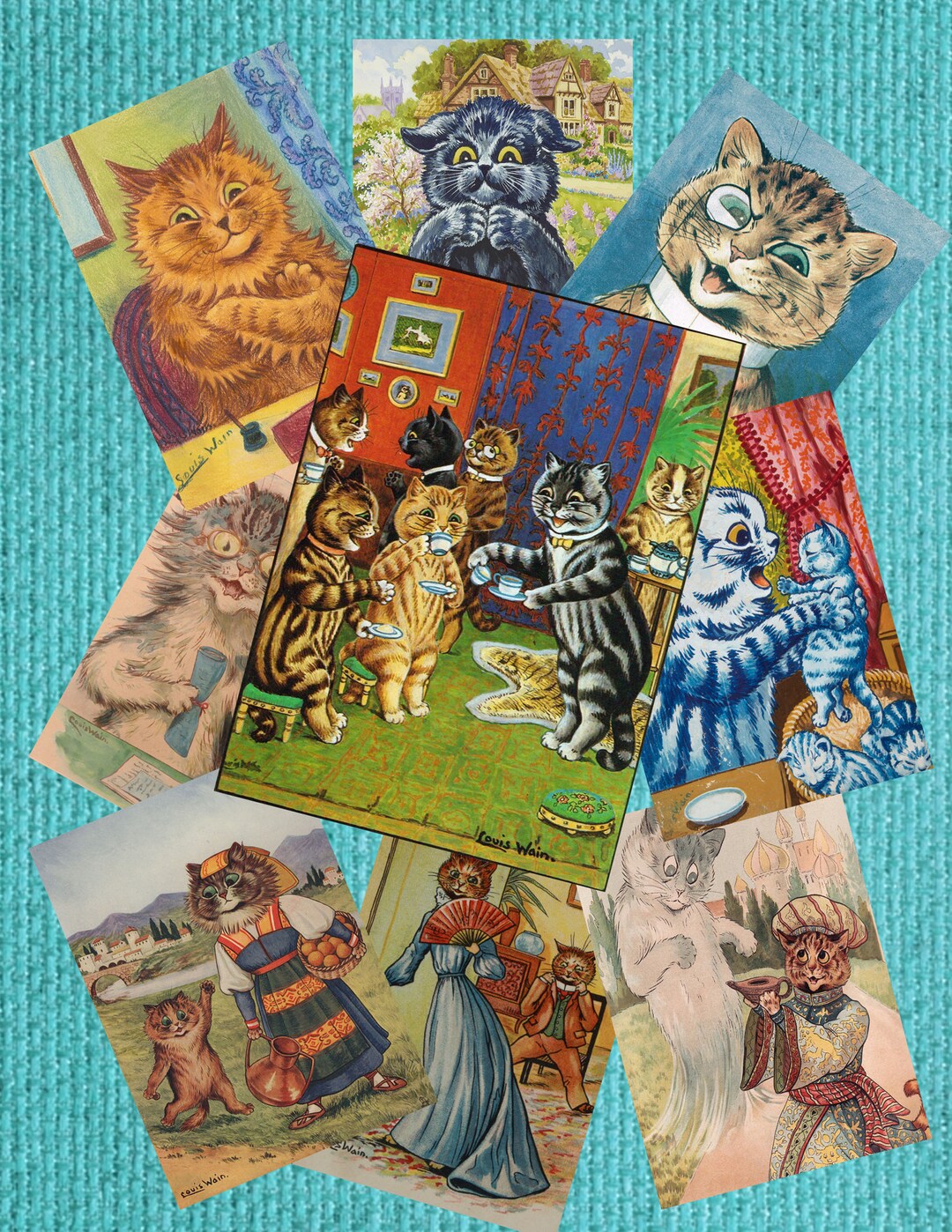 CATLAND ATC Cards Anthropomorphic Cat Kitten Louis Wain 2.5" X 3.5 ...