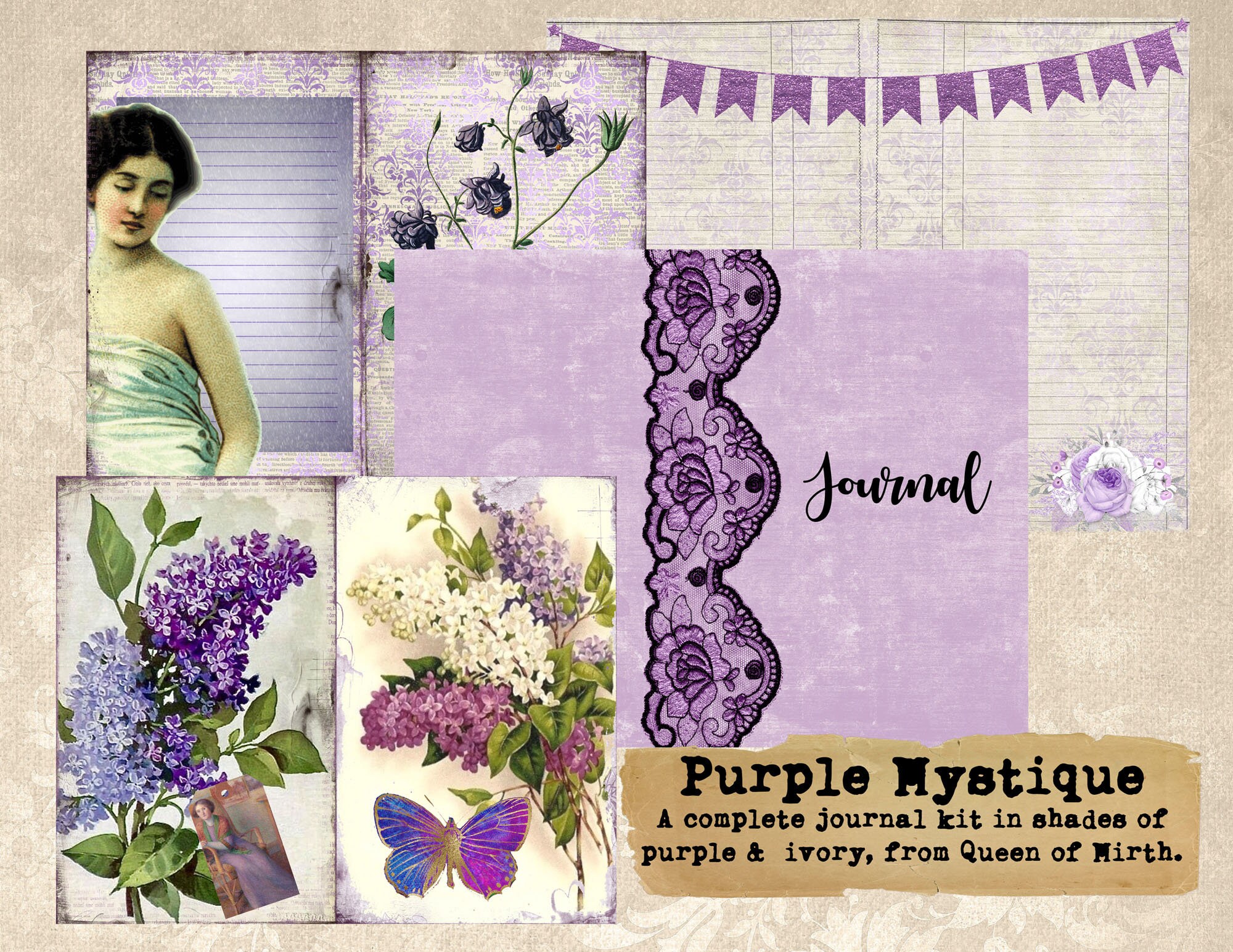 PURPLE MYSTIQUE 24 Page Journaling Kit Lilac Lavender Ivory | Etsy