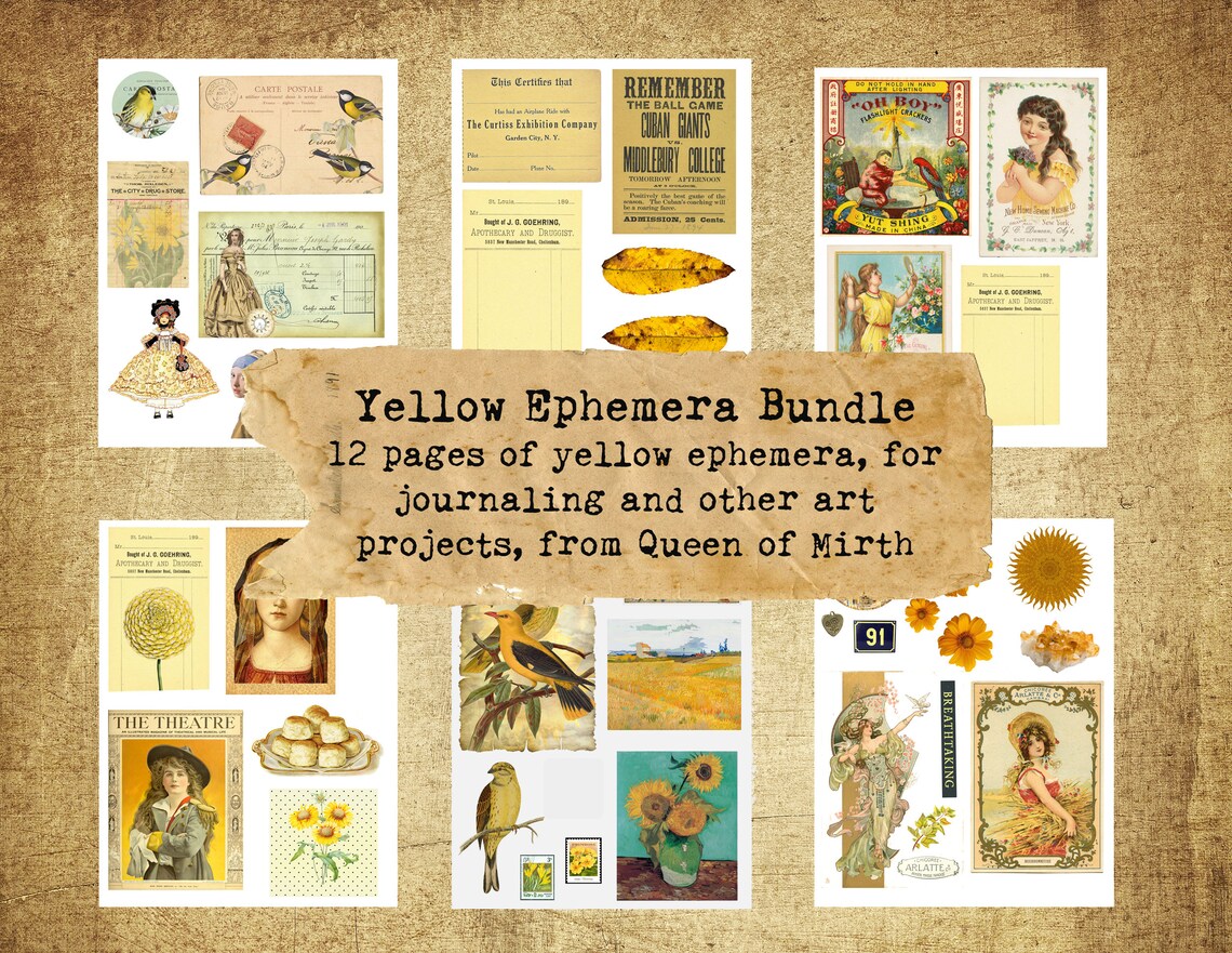 Yellow Ephemera Bundle Paper Pack Vintage Pastel Collage - Etsy