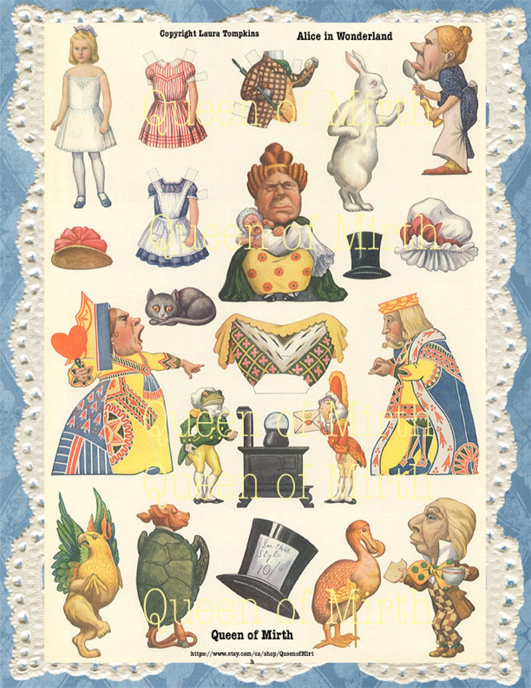 ALICE IN WONDERLAND Victorian Edwardian Paper Dolls White Rabbit Queen ...