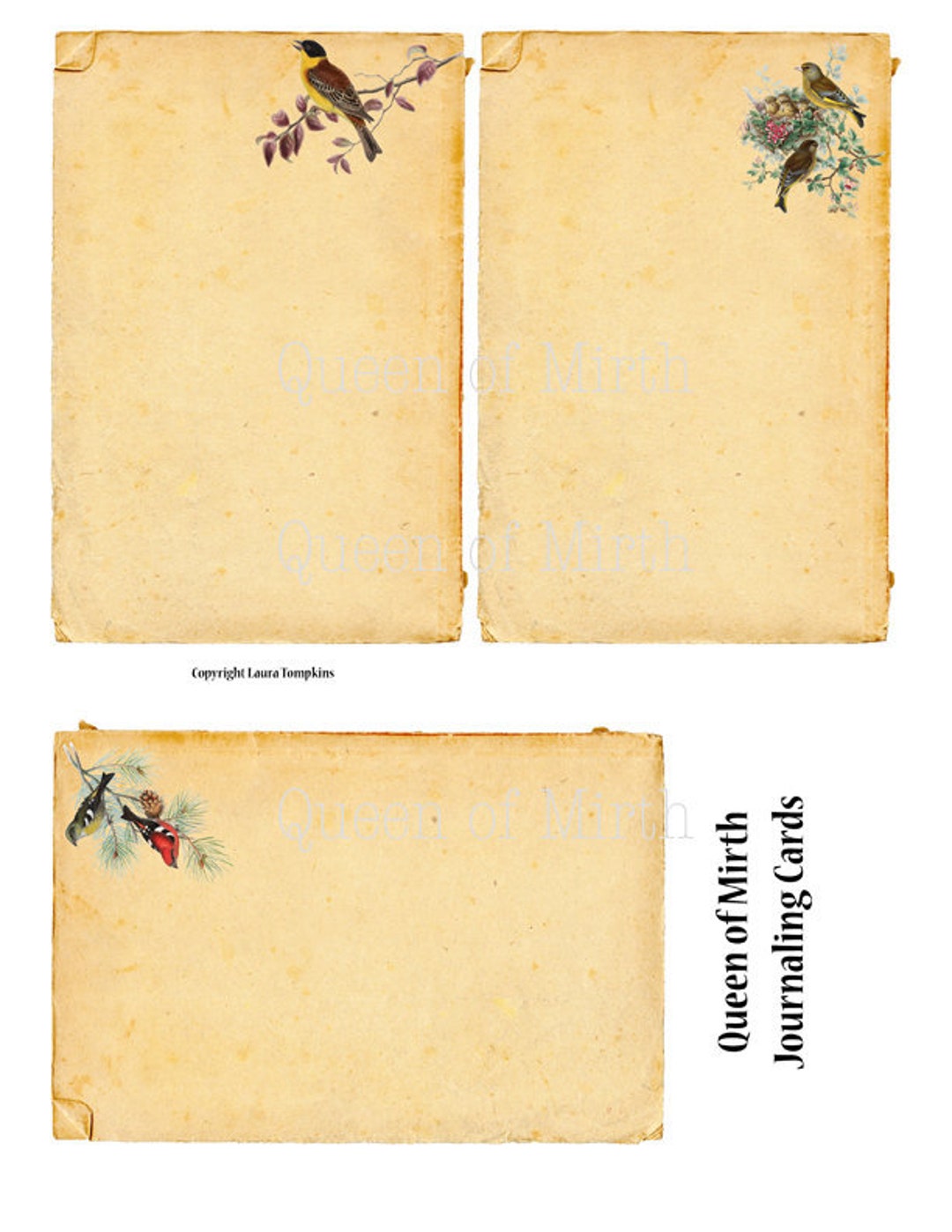 6 Tattered Birds JOURNALING CARDS Collage Sheet Printable Ephemera Junk ...