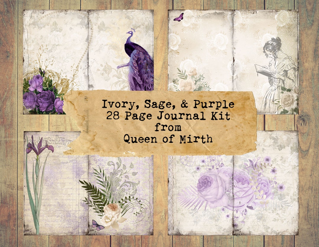 IVORY, SAGE, & PURPLE 28 Page Journaling Kit Lilac Lavender Ivory ...