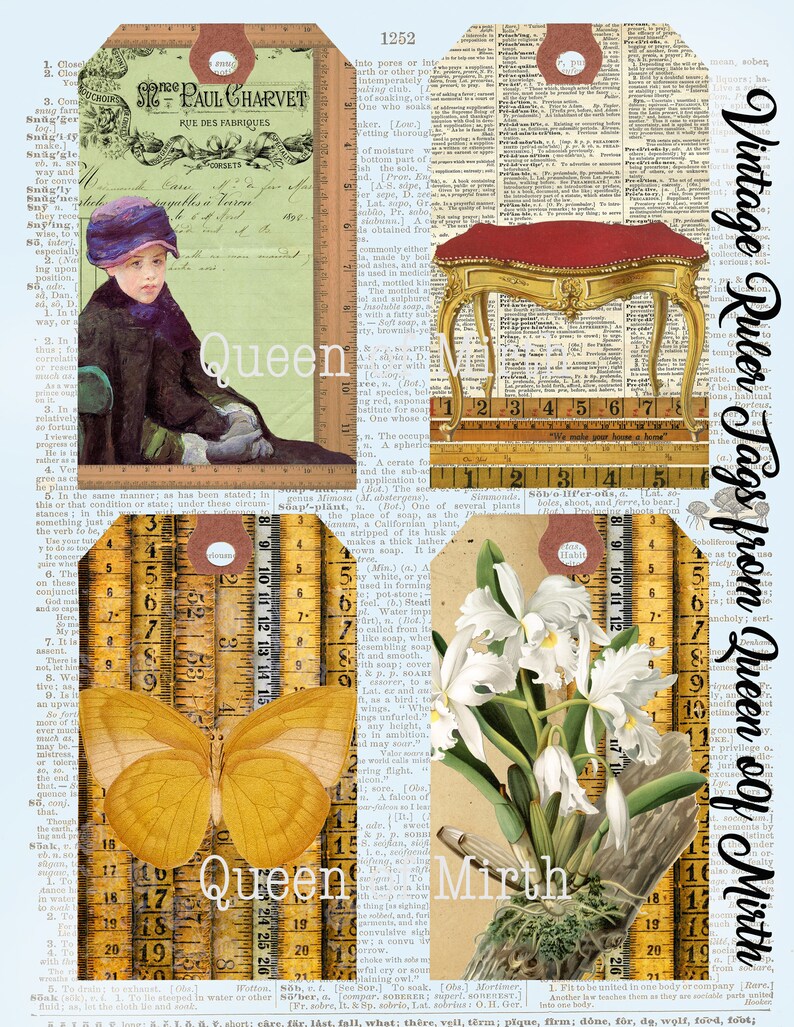 Vintage Rulers Printable Gift Tags Hang Tags Wooden Ruler | Etsy