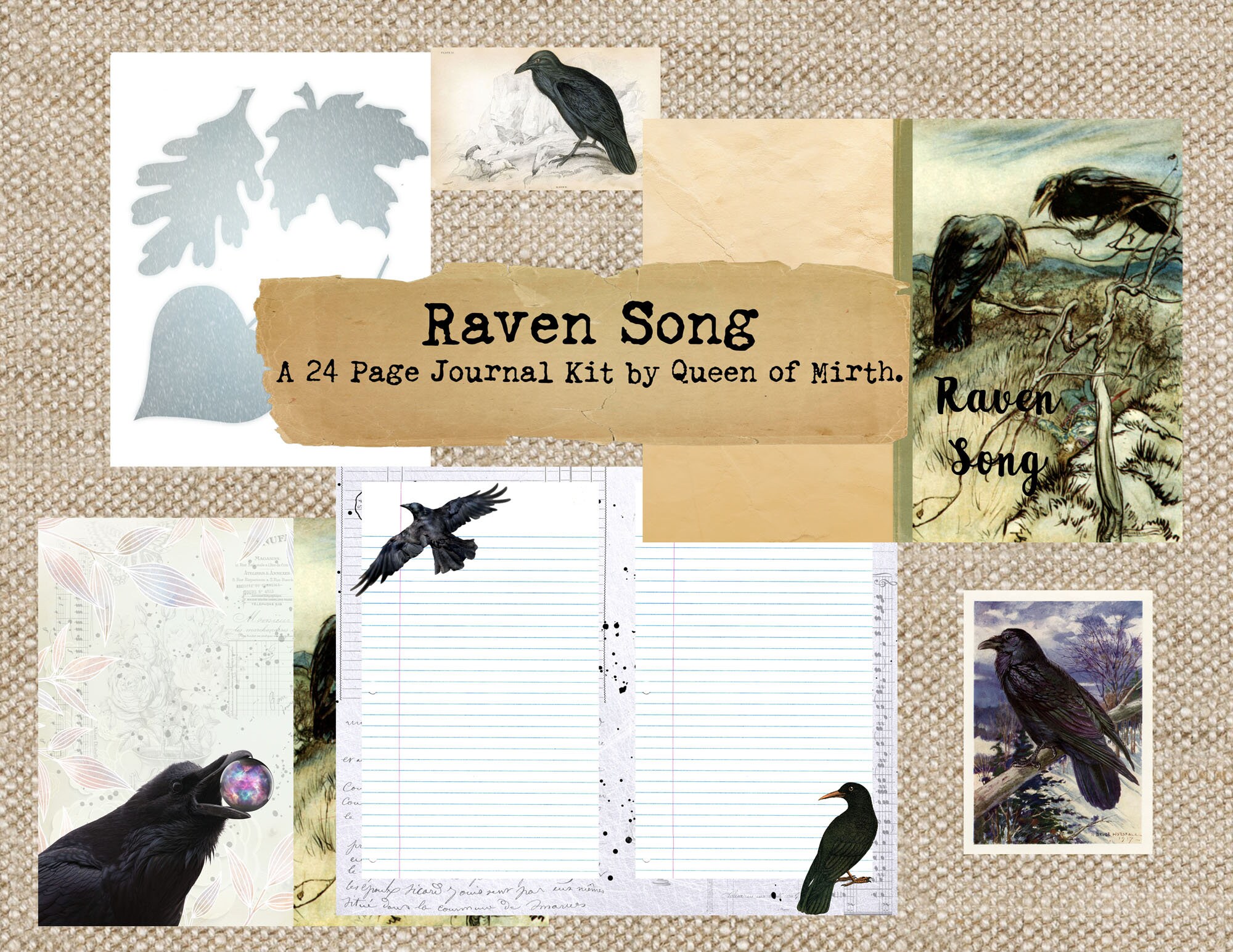 RAVEN SONG Journal Kit Printable Birds Collage Mystical Ravens - Etsy