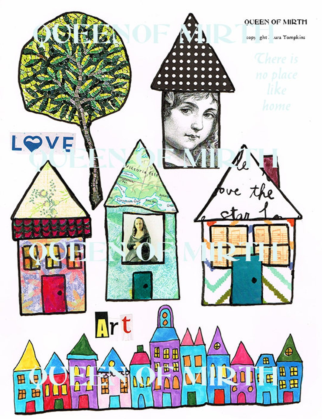 QUEEN OF MIRTH Instant Download Journal Houses House Mixed Media ...