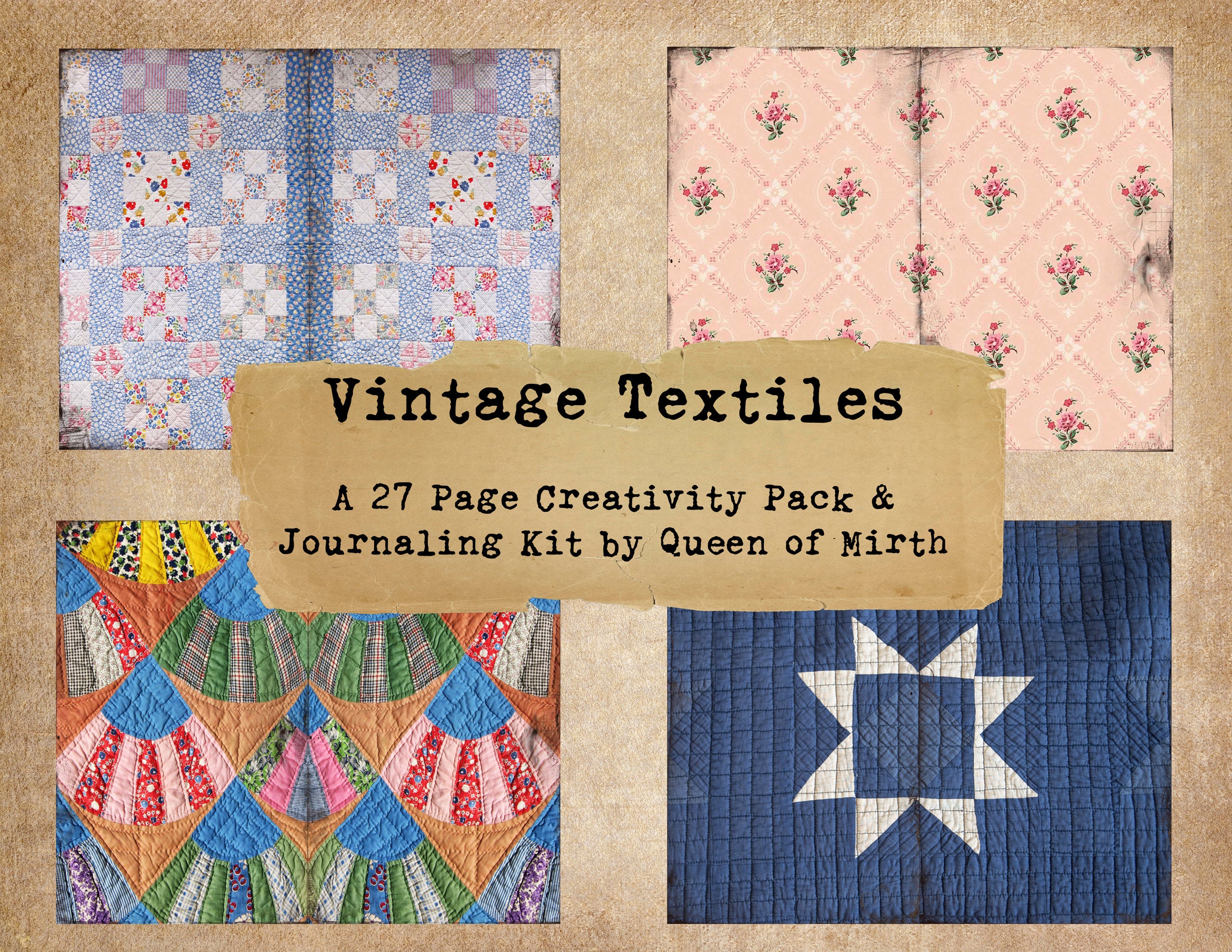 Vintage Fabrics Textiles Journal Kit Junk Journal Embroidery Quilts ...