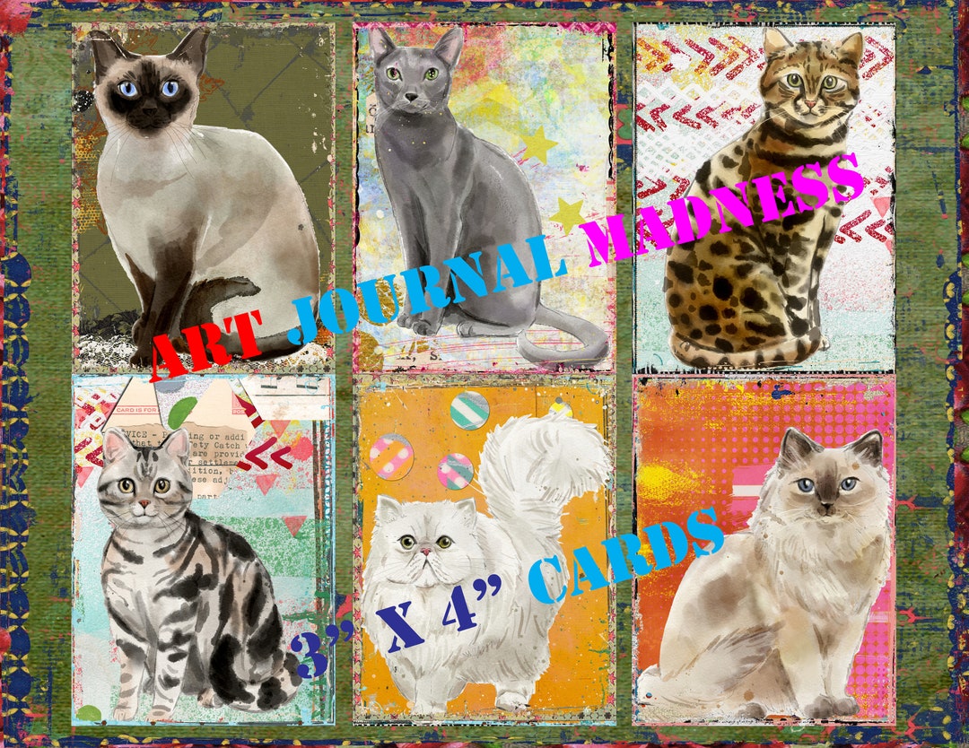 ART JOURNAL MADNESS Cat Cards 3" X 4" Journaling Cards Mixed Media ...