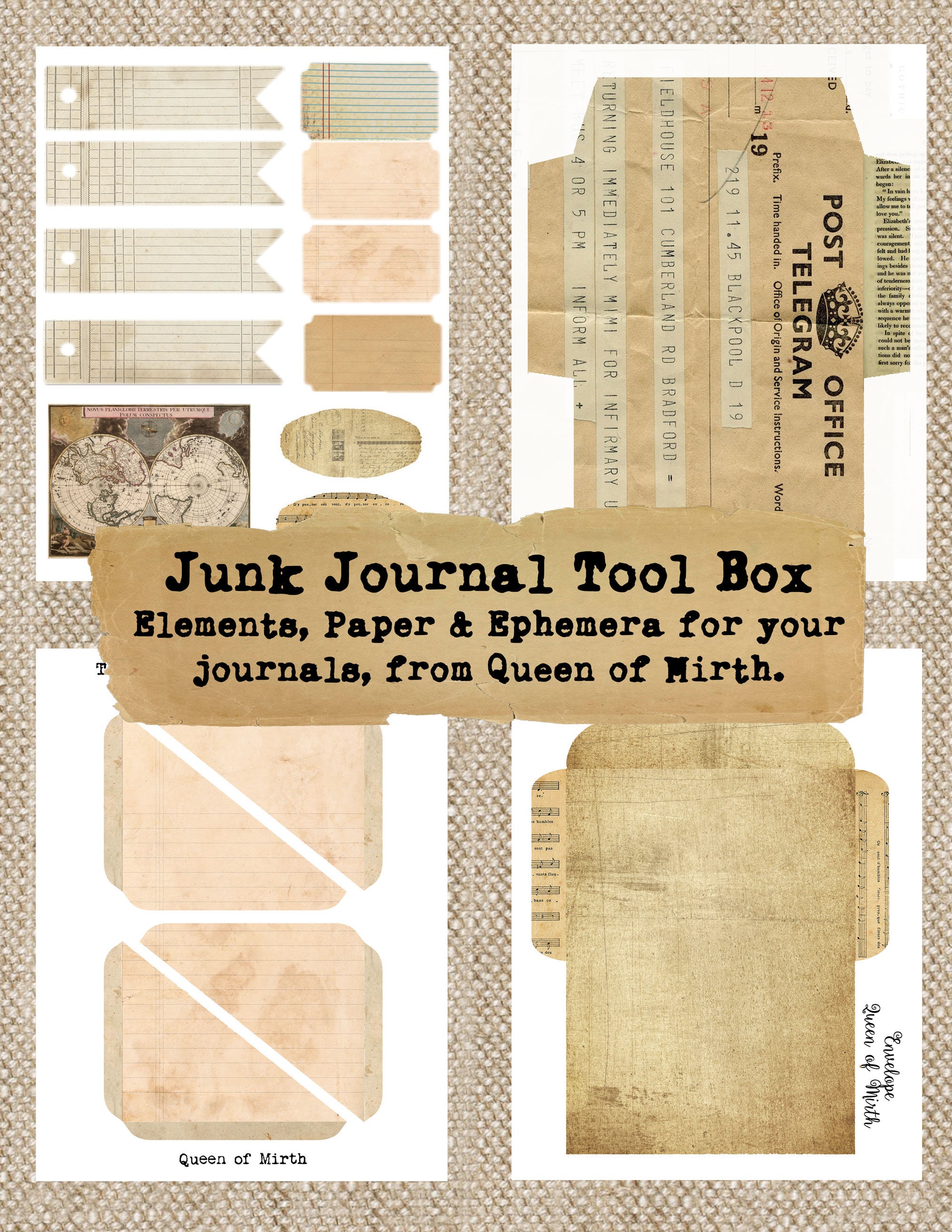 Junk Journal Tool Box Ephemera Paper Pack Bundle French Receipts ...
