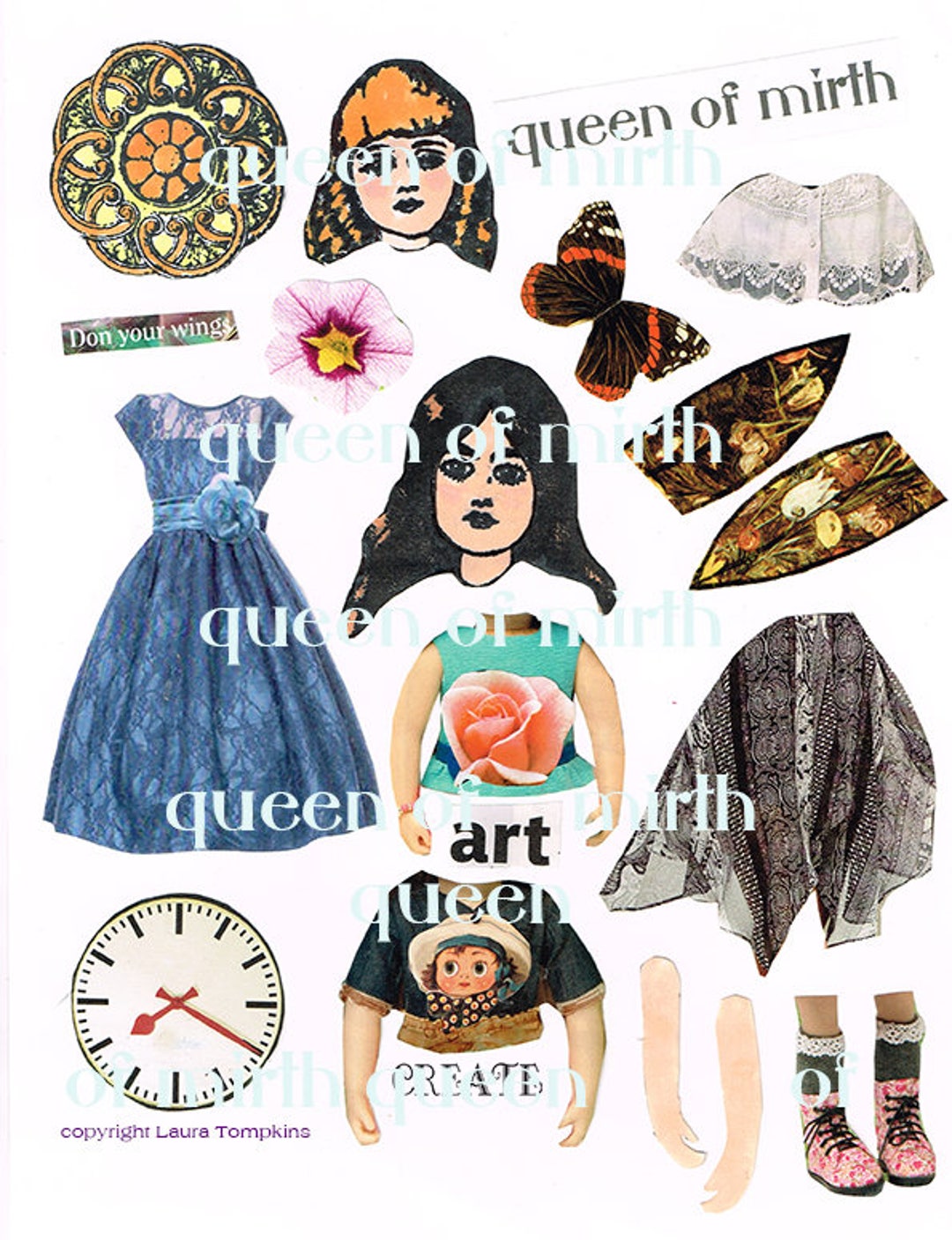 QUEEN OF MIRTH Instant Download Journal Doll Art Paper Doll Mixed Media ...