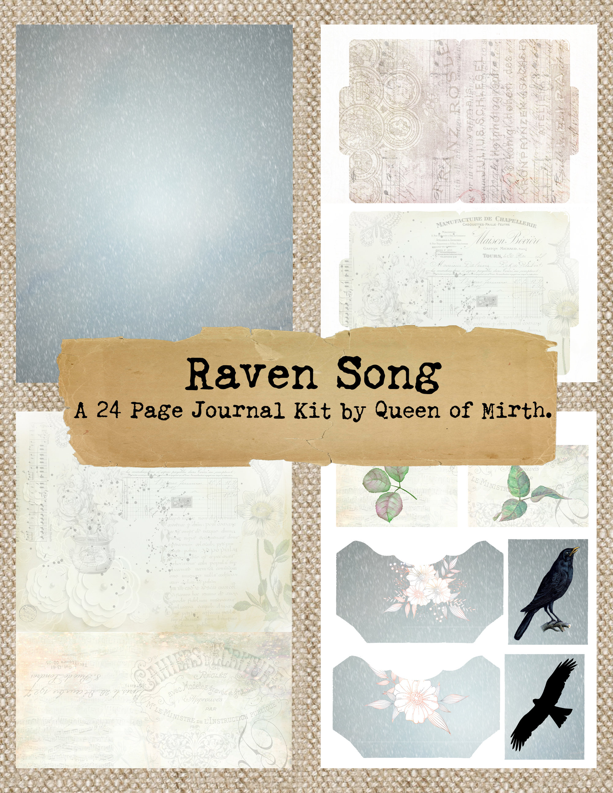 RAVEN SONG Journal Kit Printable Birds Collage Mystical Ravens Owls ...