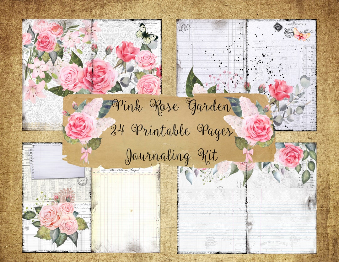 Pink Rose Garden Journal Kit Vintage Floral Printable Digital Download ...