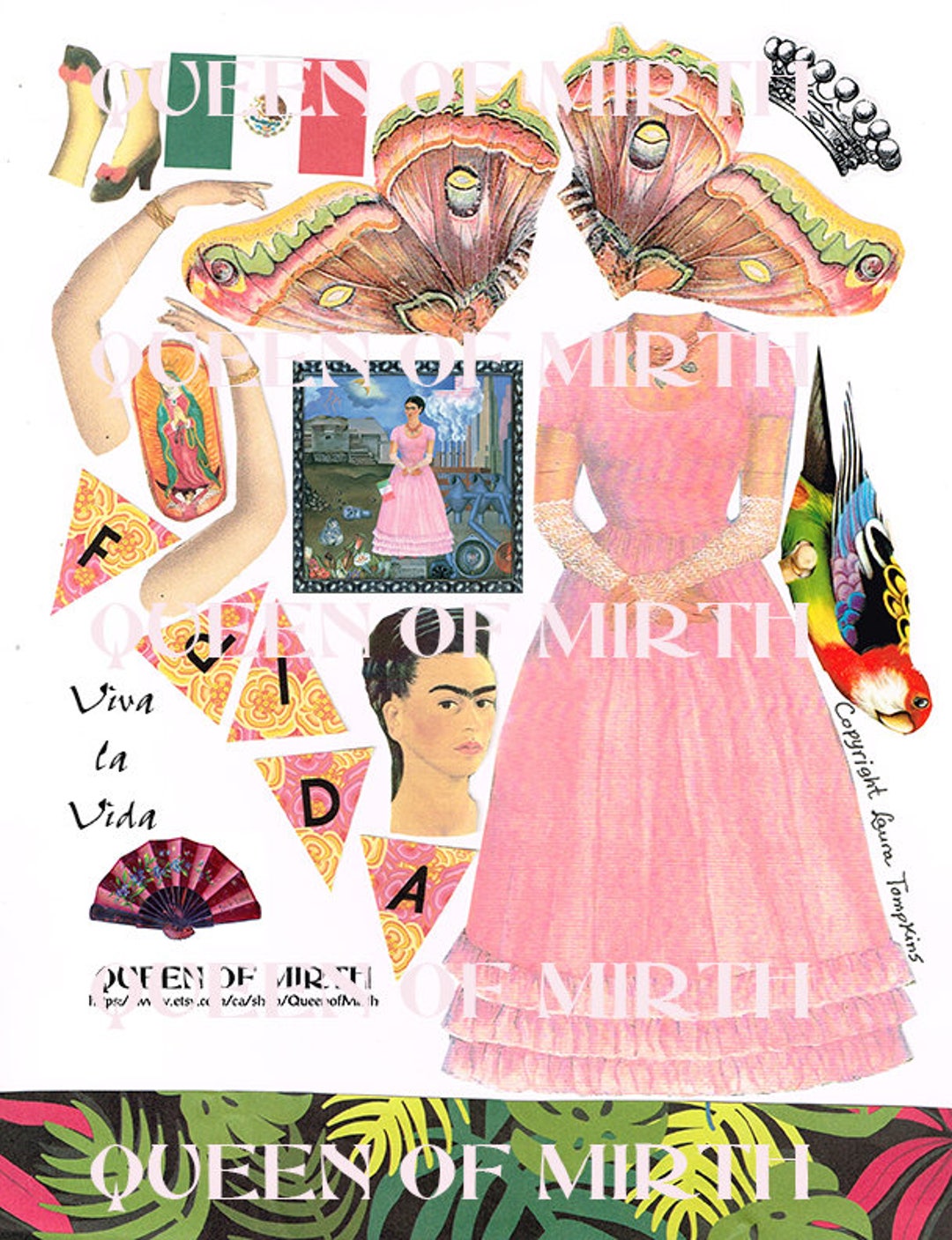 FRIDA KAHLO Diy Paper Doll Art Doll Mixed Media Collage Sheet Art ...