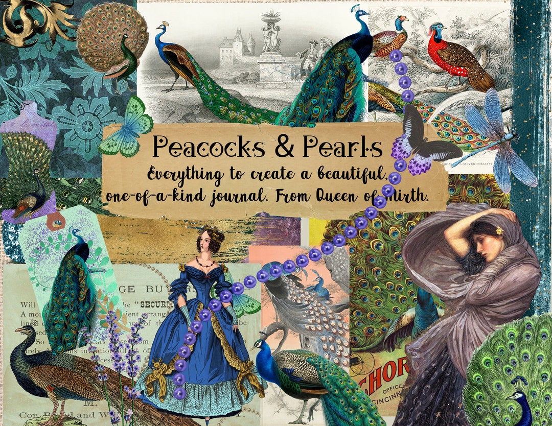 PEACOCKS & PEARLS Journal Kit Digital Printable Turquoise Blue Purple ...