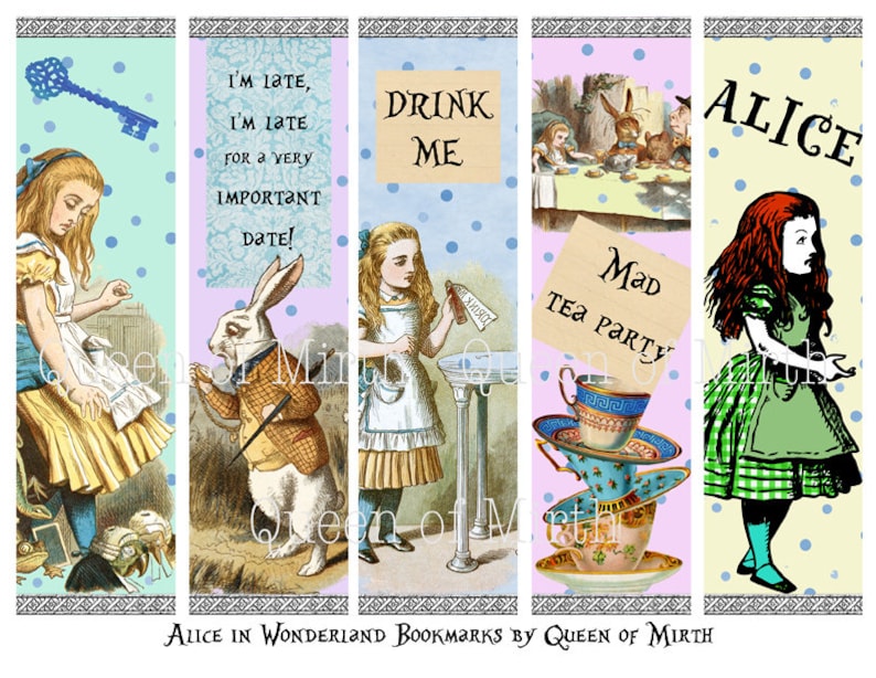Alice in Wonderland Bookmarks Tags Go Ask Alice Scrapbooking - Etsy