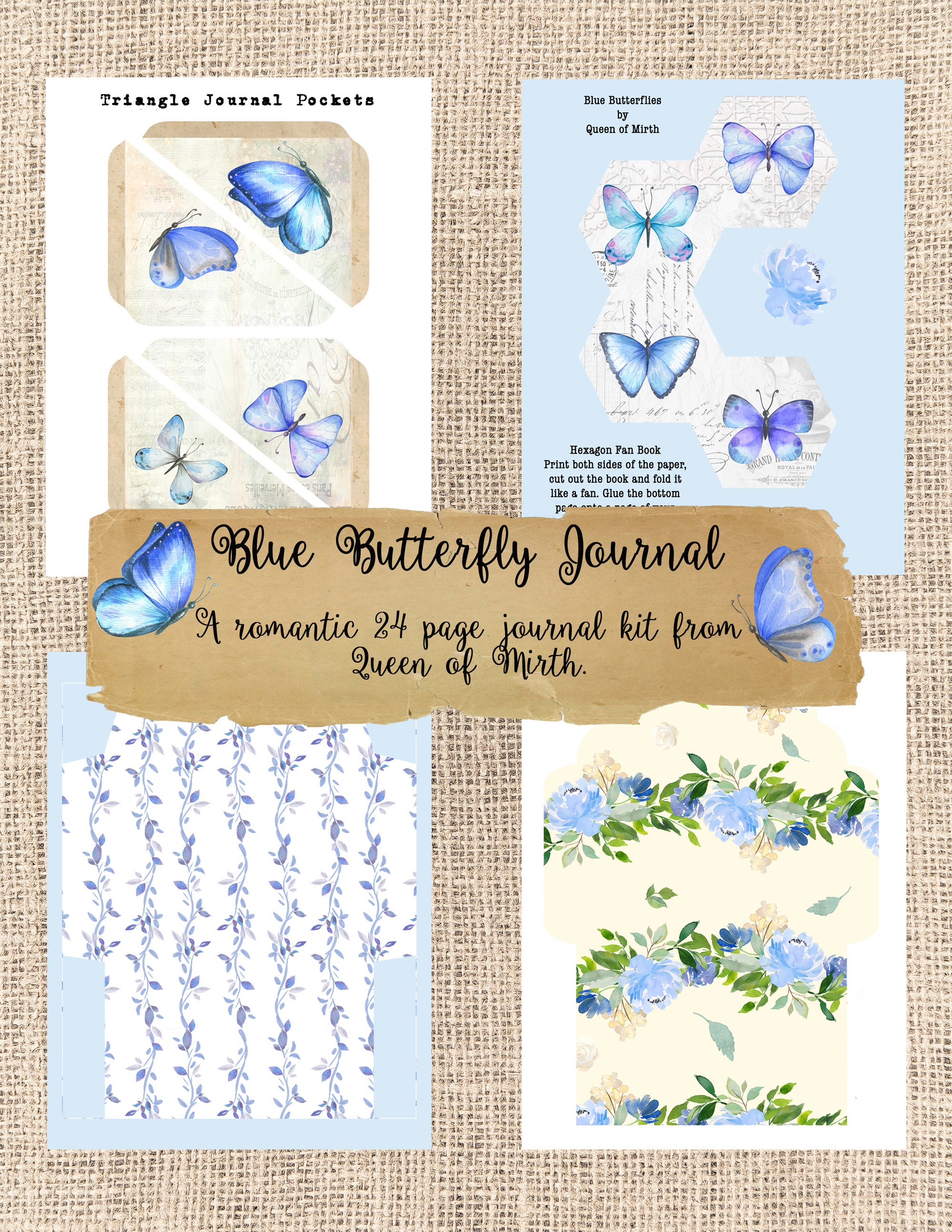 BLUE BUTTERFLY JOURNAL 24 Page Journaling Kit Floral - Etsy