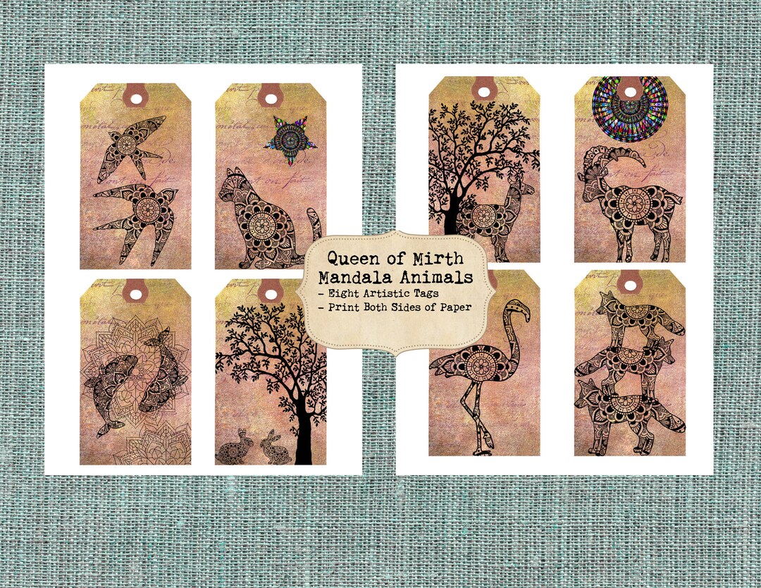 Mandala Animal Tags Two Sided Printable Hang Tags Mystical Scrapbooking ...