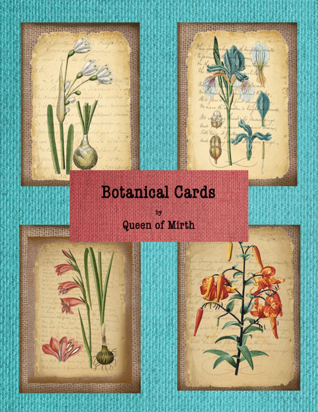 5 X 7 Botanical Greeting Cards Garden Bulbs Gift Printable Junk Journal ...