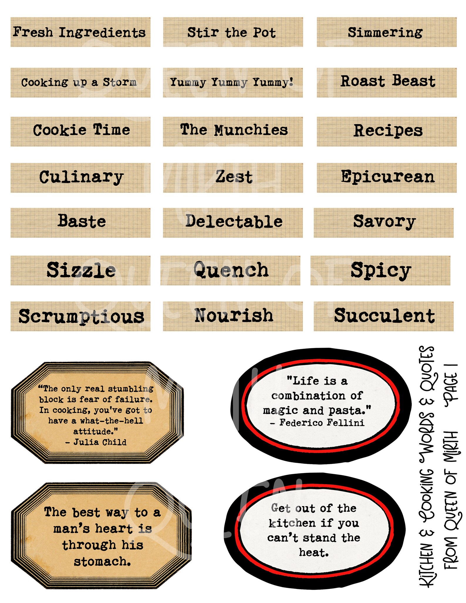Kitchen & Cooking Words, Food Sayings, Journal Prompts, Instant ...