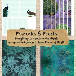 PEACOCKS & PEARLS Journal Kit Digital Printable Turquoise Blue Purple ...