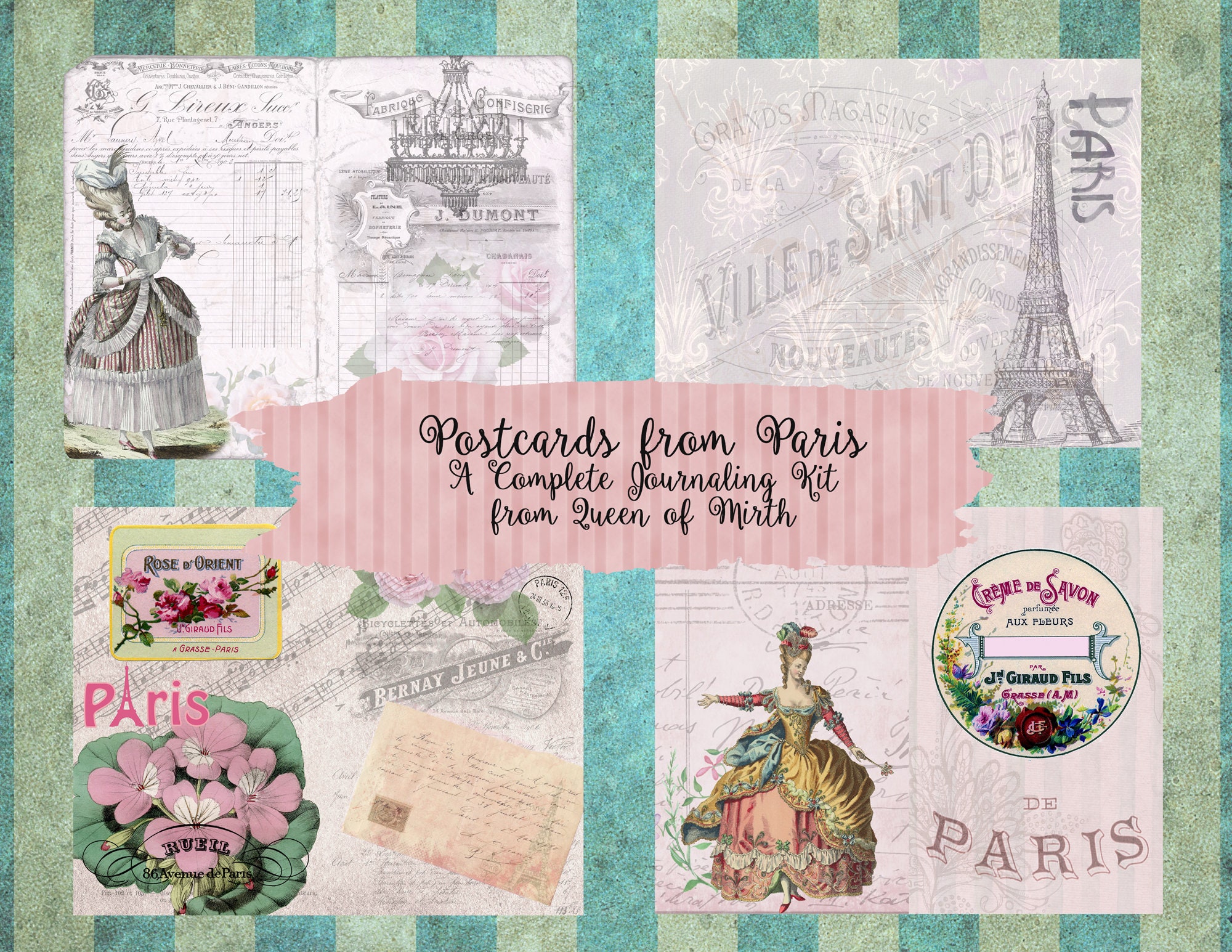 POSTCARDS FROM PARIS Journaling Kit Printable French Marie Antoinette ...