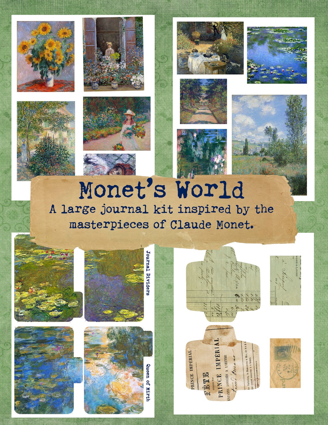 MONET'S WORLD Digital Printable Junk Journal kit Claude | Etsy