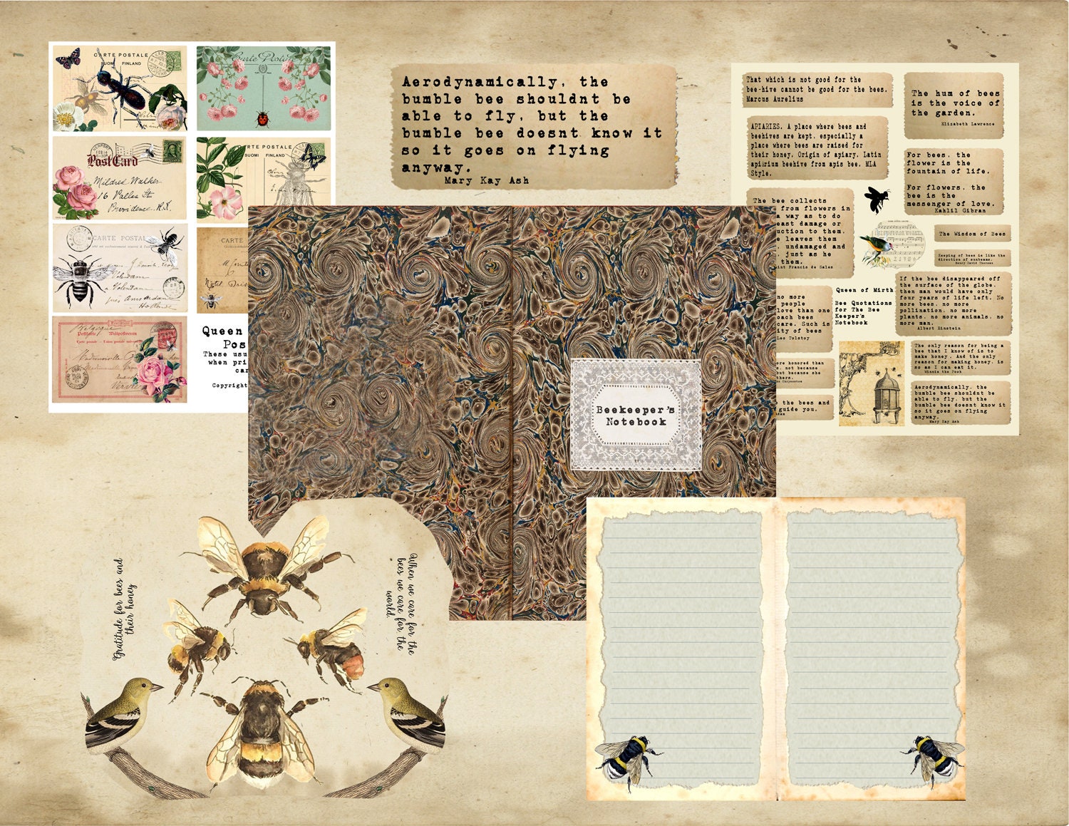 The Beekeeper's Notebook Bees Journal Kit Scrapbook Kit Digital ...
