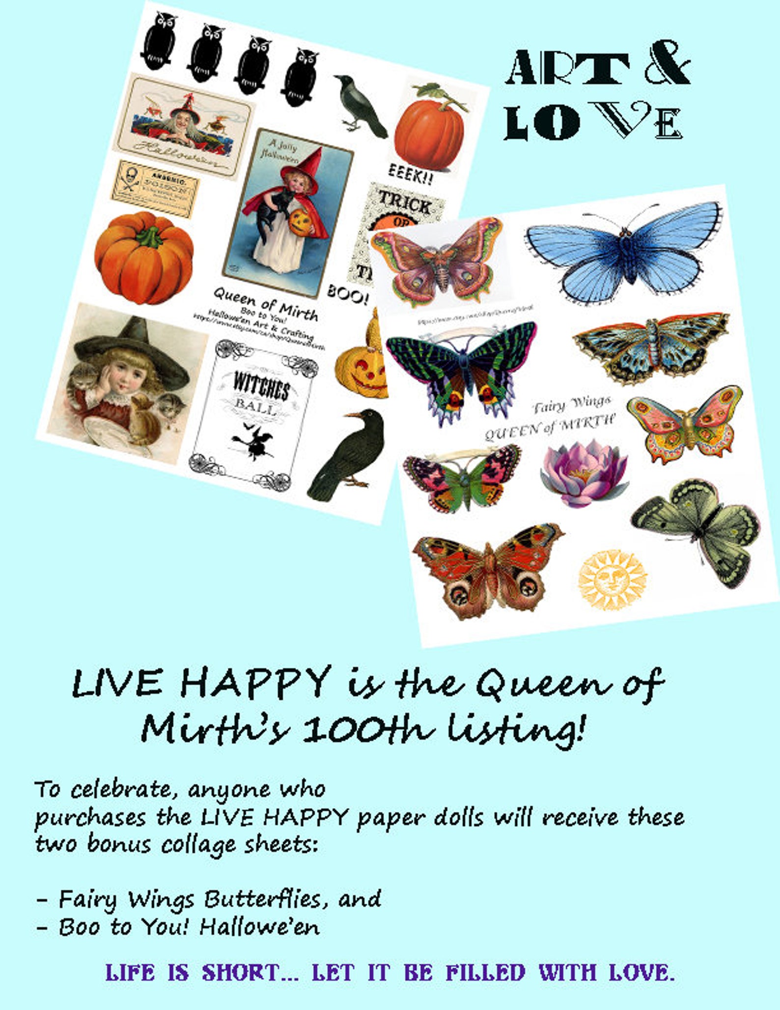 LIVE HAPPY Printable Paper Dolls With Bonus Freebie Mixed Media Digital ...