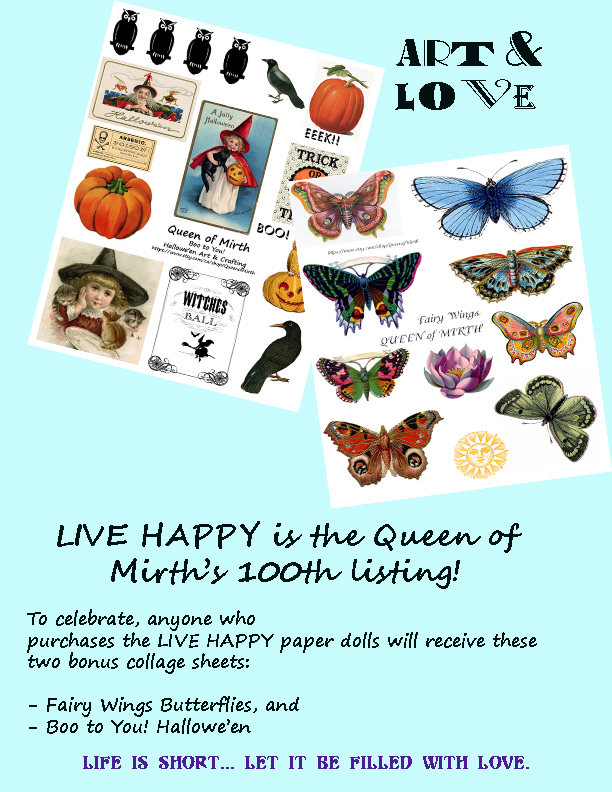 LIVE HAPPY Printable Paper Dolls With Bonus Freebie Mixed Media Digital ...
