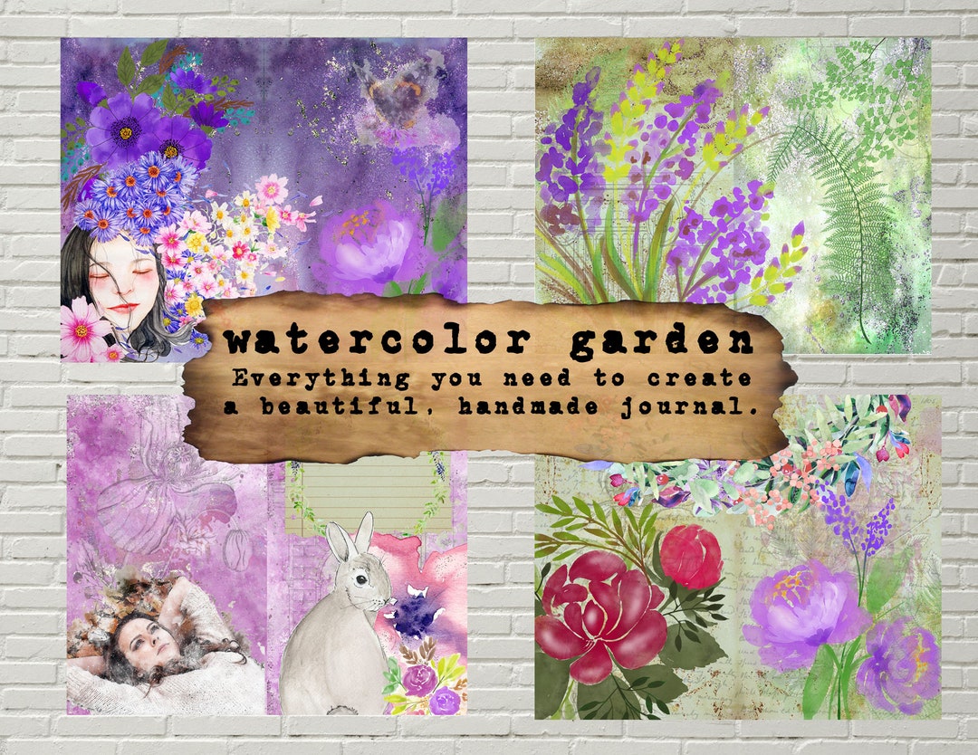 WATERCOLOR GARDEN Painted Floral Journal Kit Watercolour Junk Journal ...
