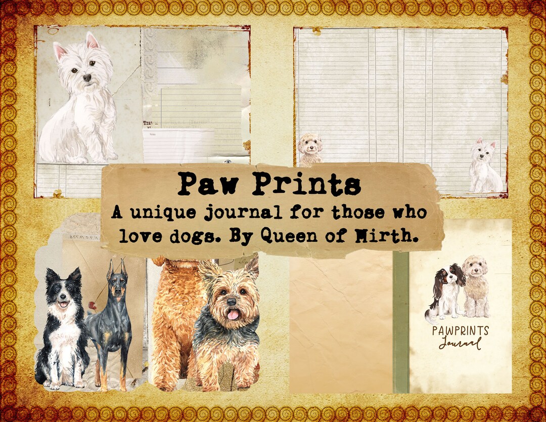 PAW PRINTS Dog Journal Kit Puppy Printable Digikit Digital Set Download ...