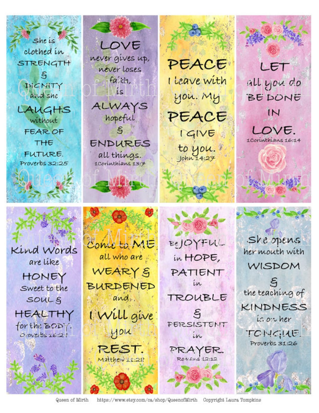 Inspirational Scripture Bookmarks Tags Watercolor Bible Verses ...