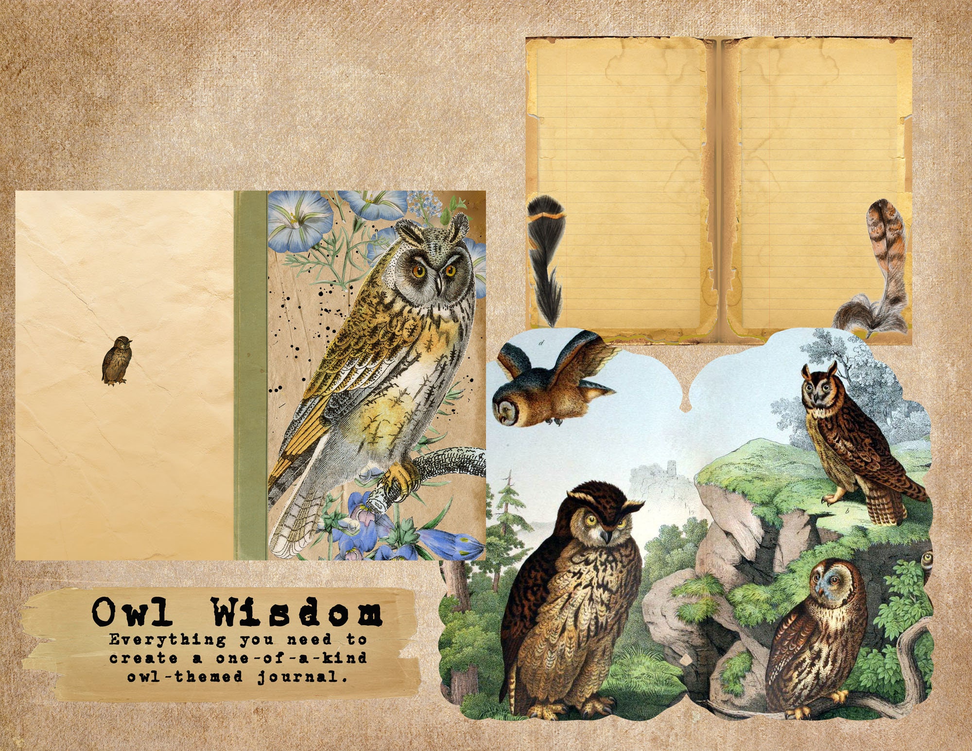 Owl Wisdom Large Journaling Kit Printable Owl Birds Floral Botanical ...