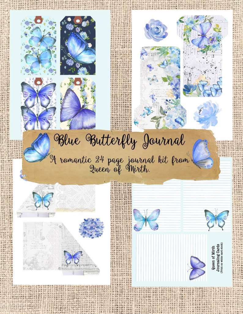 BLUE BUTTERFLY JOURNAL 24 Page Journaling Kit Floral - Etsy