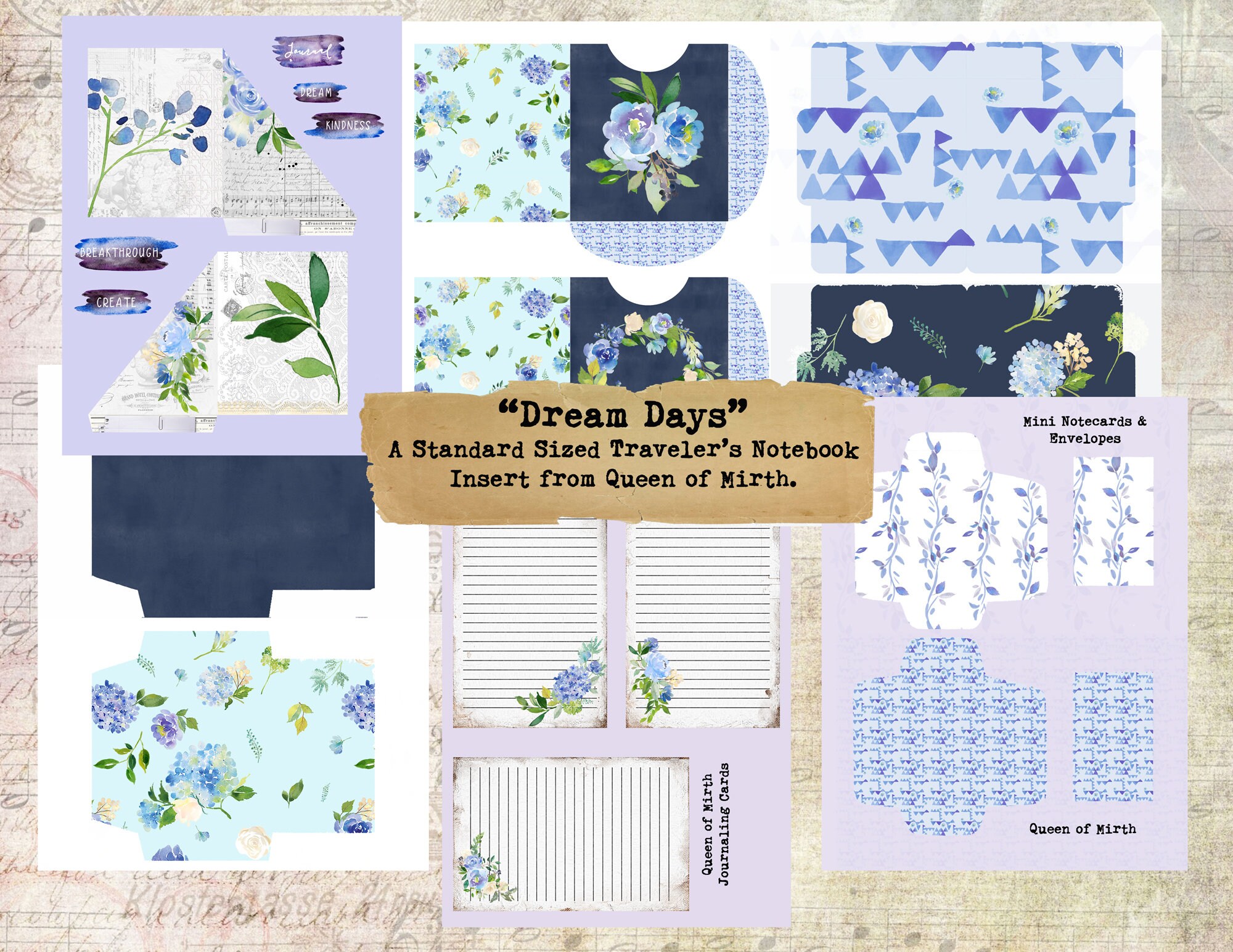 Dream Days TN Travelers Notebook Insert Journal Kit Junk | Etsy