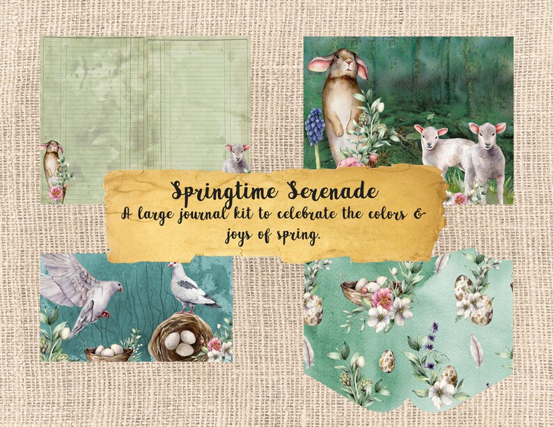 SPRINGTIME SERENADE Journaling Kit Spring Printable Rabbits Birds Lambs ...