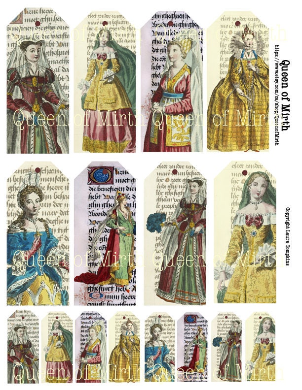 RENAISSANCE TAGS Queen Princess Medieval Royalty Printable Digital ...