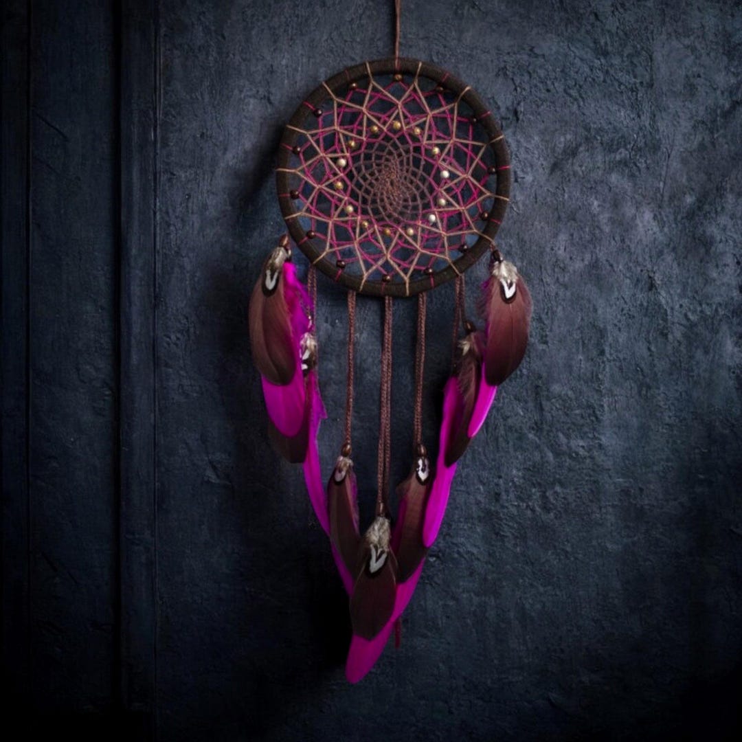 Handmade Brown & Magenta Boho Dreamcatcher Wall Hanging - Etsy