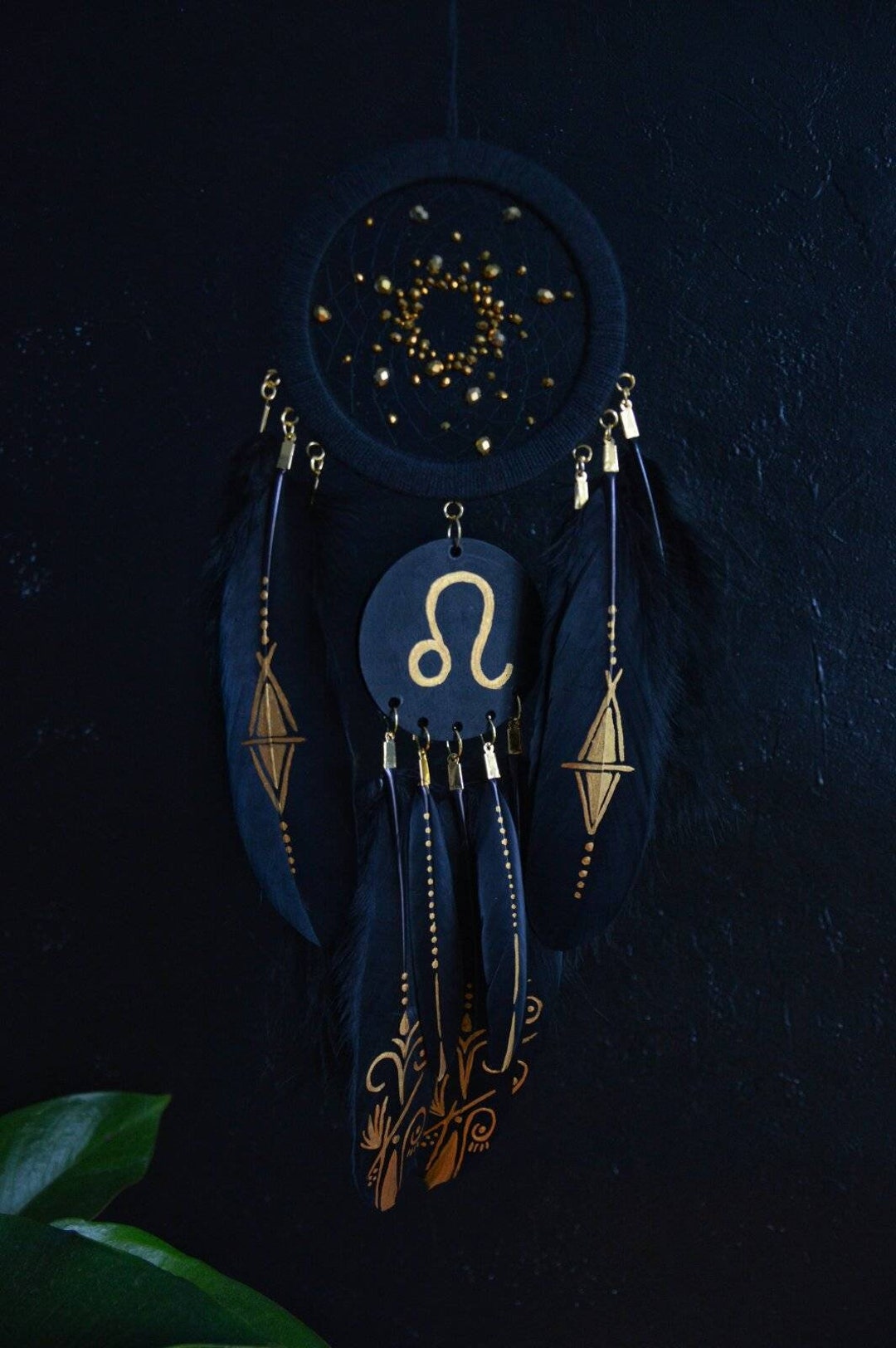 Leo Zodiac Dreamcatcher: Black & Gold Astrology Gift - Etsy